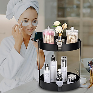 Hihotiner 2 Tier Bathroom Countertop Organizer, Stainless Steel Sink Storage Shelf, Waterproof and Rustproof, Premium Counter Rack Vanity Tray with Non-Slip Mat for Perfume, Makeup, Coffee