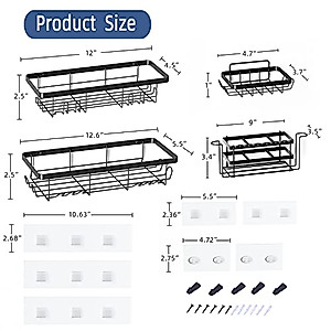 Shower Caddy Bathroom Organizer, Self Adhesive Shower Shelves with Soap Holder, Wall Mount Bathroom Shelf Storage, Bathroom Essential Accessories (Black 4 pack)