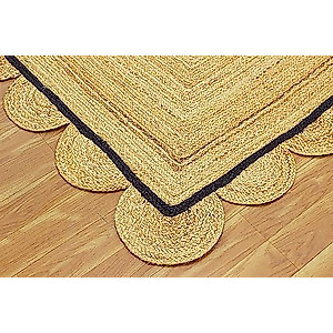 Casavani Scalloped Collection Rectangular Area Trend Rug - 4' x 6', Beige and Yellow, Braided Jute Rug With Scallop Design Ideal for High Traffic Areas in Entryway, Living Room, Bedroom