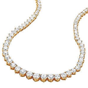 PalmBeach Yellow Gold-plated Round Cubic Zirconia, Graduated Eternity Tennis Necklace (7.5mm), Fold Over Clasp, 16 inches