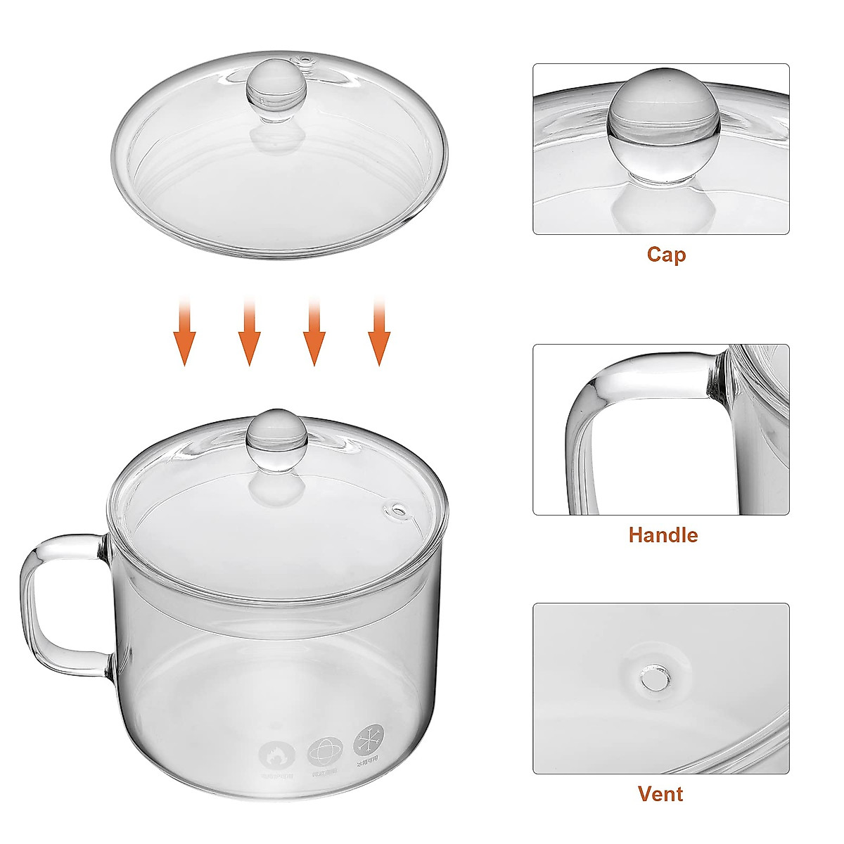 UPKOCH Glass Cooking Pot 50Oz Stovetop Pot Glass Saucepan with Cover Clear Simmer Pot Soup Pot with Lid for Pasta Noodle Milk Heat Resistant