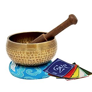 3.5 Inch Tibetan Singing Bowl, Hand-Hammered Meditation Chakra Bowl for Yoga, Chakra healing, Relaxation, Stress Relief, Handmade in Nepal, Comes w/Buddhist Prayer Flag, Small Sound Bowl