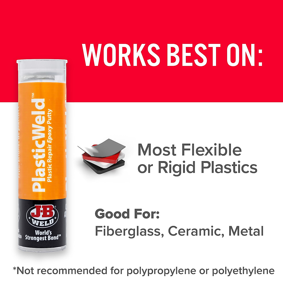 J-B Weld 8237 PlasticWeld Plastic Repair Epoxy Putty - 2 oz.