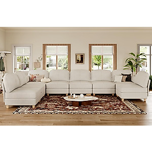 LLappuil Oversized Modular Sectional Fabric Sofa Set, Extra Large L Shaped Couch Reversible Chaise Modular Sectional Couch, 113.5 inch Width,8 Seat Modular Sofa with Storage Ottoman, Linen,Off White