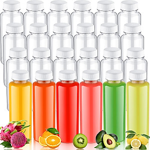 Thenshop 24 Pcs 12 oz Clear Plastic Juice Bottles with White Tamper Evident Lids Reusable Beverage Bottles Empty Drink Containers for Juicing Milk Smoothie Water Fridge Storage