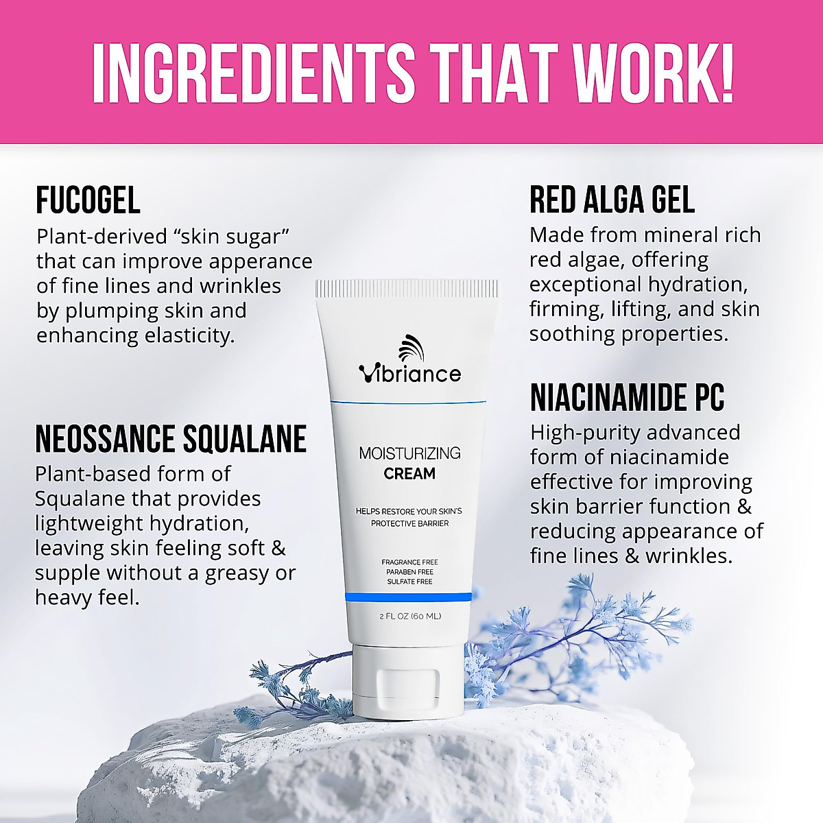 Vibriance Moisturizing Face Cream, 2 Fl Oz - Nourishing and Non-Greasy with Plant-Based Ingredients - Softening, Ultra-Hydrating, Fast-Absorbing Facial Moisturizer Cream for All Skin Types