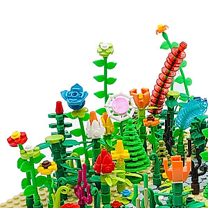 Botanical Garden Building Sets Parts,Plants Trees Jungle Flowers Leaves Grass Scenery Accessories Park House Building Bricks Toy Set for Kids 6+ (Not Include Baseplate)