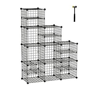 C&AHOME Wire Cube Storage, Wire Grids Organizer Unit with Large and Small Dividers, Metal C Grids Shelving, Storage Bins, Ideal for Closet Cabinet, Bedroom, Living Room, Office, Dormitory, Black
