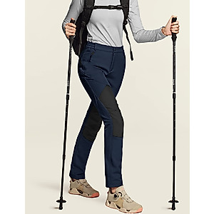 TSLA Women's Softshell Winter Snow Ski Pants, Fleece Lined Waterproof Hiking Pants, Insulated Work Outdoor Pants, 2-layer Reinforced Knee Navy, Large