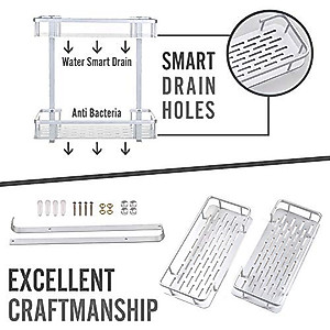 2 Tier Wall Mount Bathroom Shelf Organizer with Hooks, Heavy Duty Shelves for Bathroom Basket Caddy Storage for Bathroom Bedroom Kitchen Toilet Shelves, Shelves Bathroom Installation with Adhesive