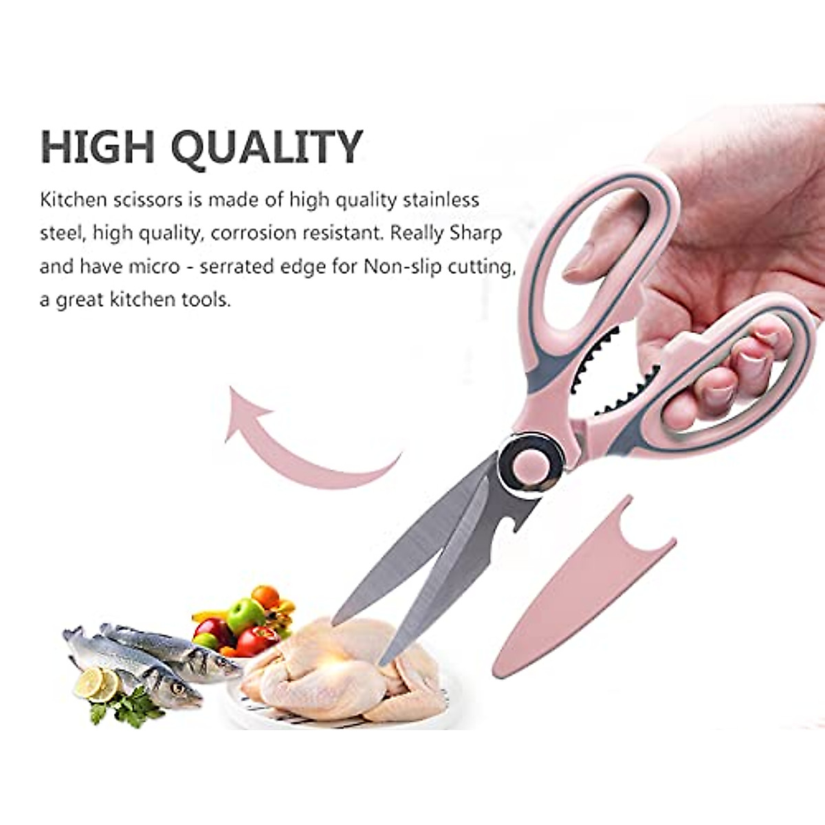 SYMGILA Kitchen Shears Scissors Heavy Duty, Kitchen Scissor Multi-Purpose Stainless Steel Sharp, Kitchen Scissors for Chicken/Poultry/Meat/Vegetables/Herbs/BBQ (Pink)