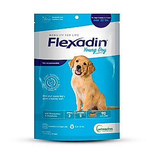 Vetoquinol Flexadin Hip and Joint Supplement with Glucosamine for Dogs, Joint Support Chew with Green-Lipped Mussel and MSM, 90-Count