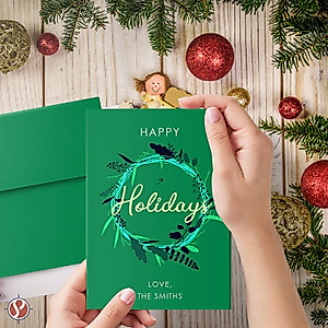 Holiday Christmas Green Blank 5x7 Greeting Cards with Green A7 Envelopes (25 per Pack)