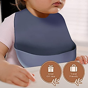 Baby Pick Silicone Bibs For Babies- BPA-Free Waterproof Bib With Pocket- Dishwasher Safe Feeding Bib With Food Catcher (Slate Blue)