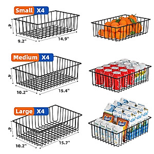 12 Pack Extra Large Wire Storage Baskets for Organizing, Pantry Organization Bins Cabinets - Metal Basket Kitchen, Laundry