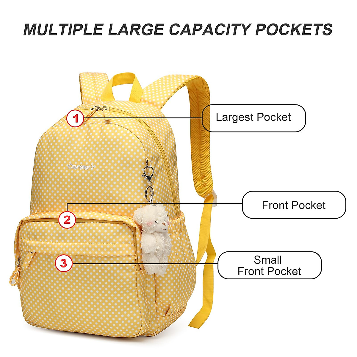Backpack for Girls, Kids Backpack, Waterproof Large Space School Backpacks for Teen Girls, with Hairball Pendant, suitable for Travel and School (Yellow)