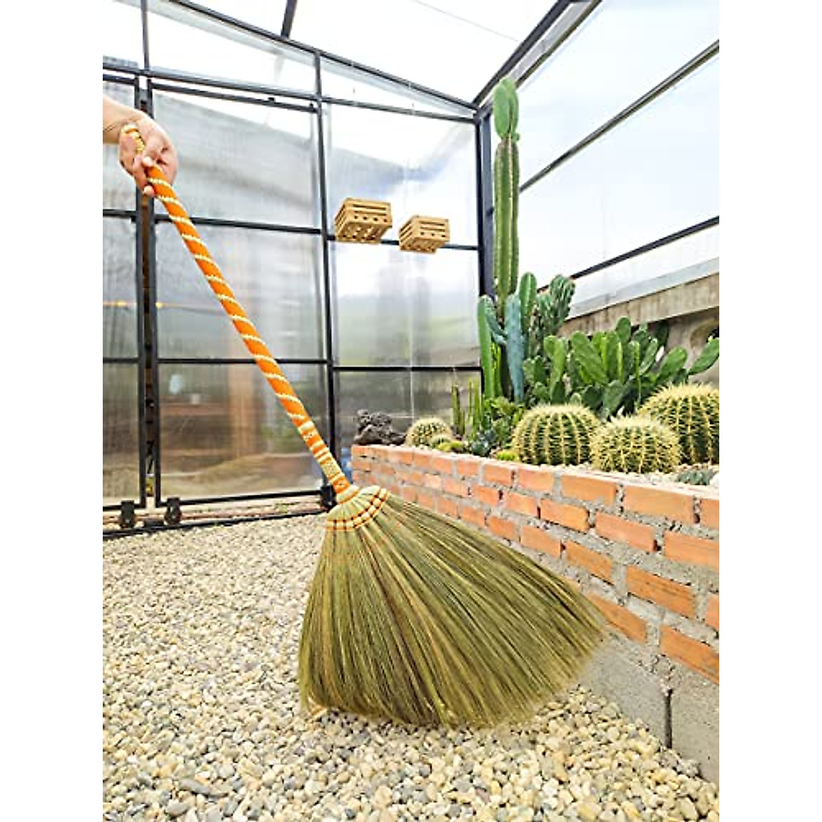 Asian Straw Broom Thai for Cleaning Floor,Housewarming Gift,Thai Vintage Retro Grass Broom Stick, Hardwood Sweeper with Brush Power and Circle Cleaning ( Length 40 inch )