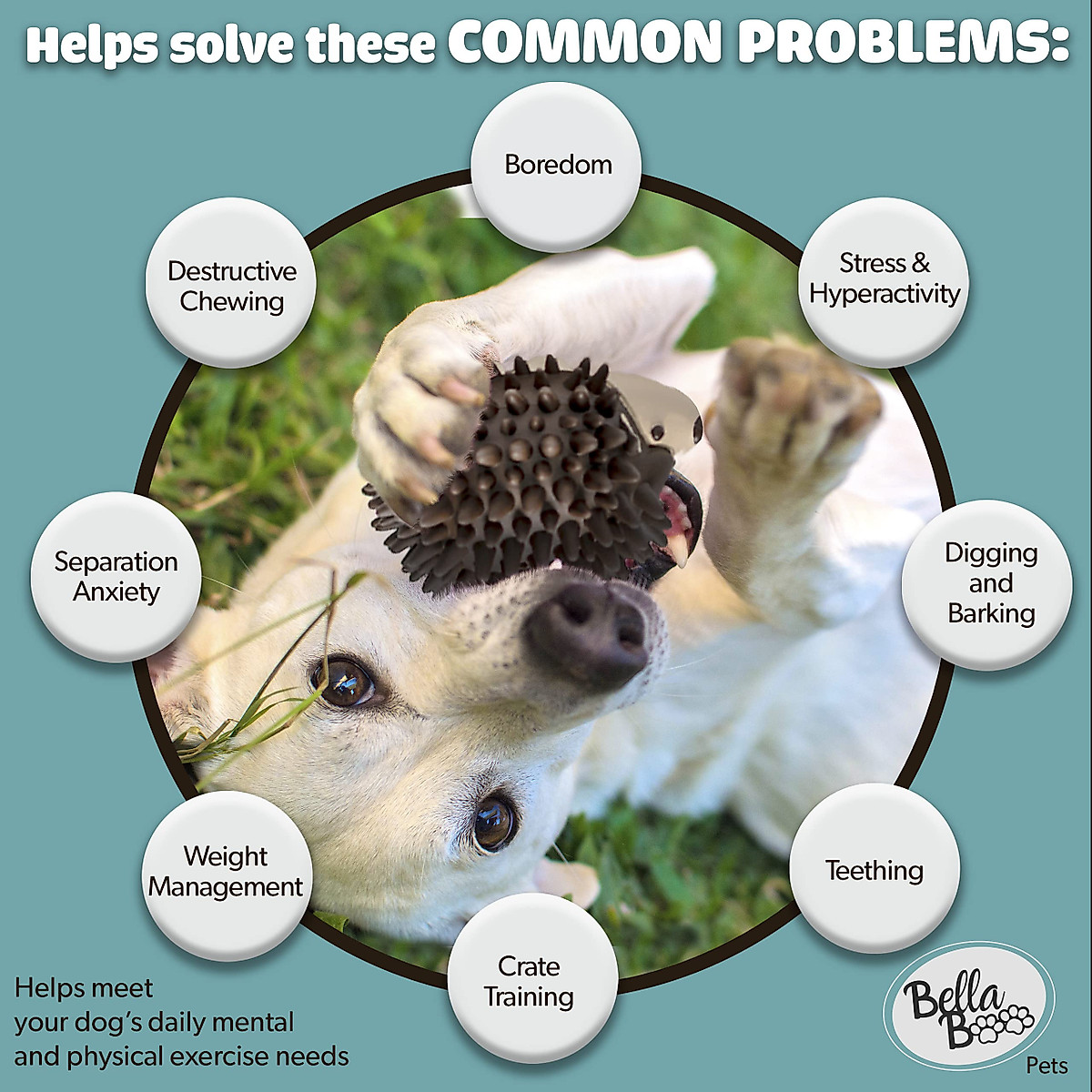 Bella Boo Pets Interactive Dog Toy for Strong Chewers - Freddy The Hedgehog All-in-One Treat Ball + Food Dispensing Slow Feeder Dog IQ Puzzle + Dental Chew Toy for Medium and Large Breed Dogs (Brown)