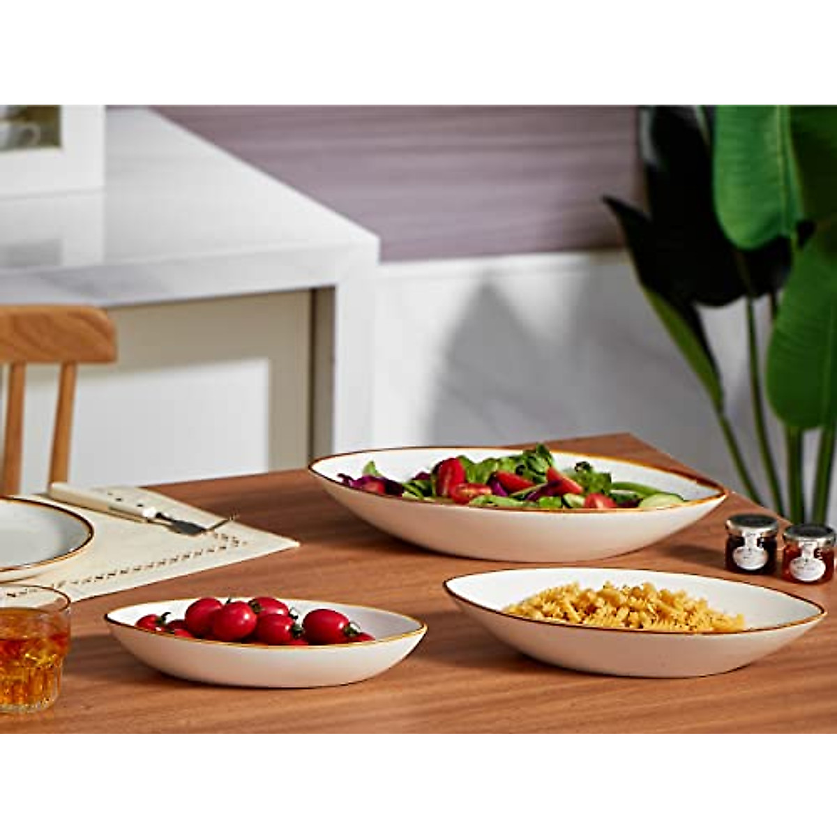 ONEMORE Large Serving Bowls and Platters Bundle - Microwave, Oven and Dishwasher Safe - Creamy White