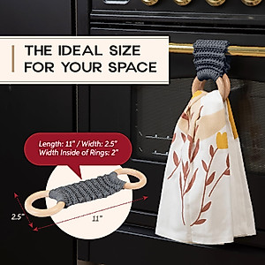 Hanging Kitchen Dish Towel Holder (Handmade Crochet), Decorative Boho Macrame Kitchen Towel Hanger Loop Ring Makes a Unique Gift for Birthday Thanksgiving Day 11 Inches (Grey)