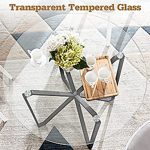 WISOICE Dining Table Round Glass Kitchen Dining Room Table with Tempered Glass Top and Metal Frames, Modern Circle Dinner Table for Small Spaces Living Room