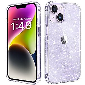 JJGoo Compatible with iPhone 14 Case, Bling Sparkle Soft TPU Anti-Scratch Shockproof Protective Phone Bumper, Women Girls Cute Slim Sparkly Phone Case for iPhone 14, Clear Glitter