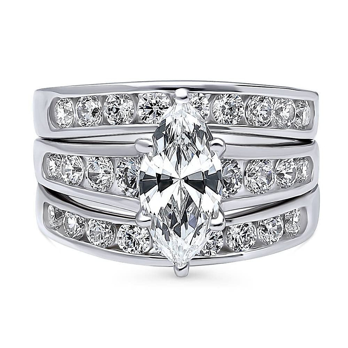 BERRICLE Sterling Silver Solitaire Wedding Engagement Rings 1.6 Carat Marquise Cut Cubic Zirconia CZ Statement Ring Set for Women, Rhodium Plated Size 9.5