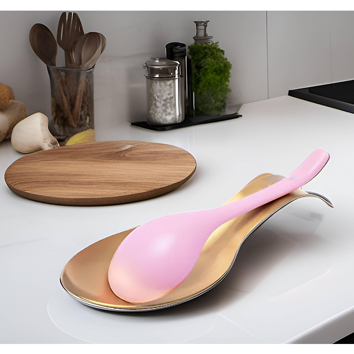 RONDURE Elegant Spoon Rest Holder for Stove Top - Cooking and Kitchen Utensil Holder - Retro Gold Culinary rest