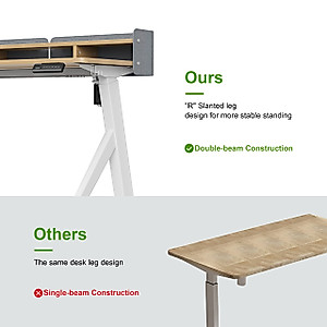 SOMEET Electric Height Adjustable Standing Desk, 48''x24'' Stand Up Desk with Double Drawers, R Shape Sit Stand Rising Desk with Monitor Stand, Home Office Ergonomic Computer Workstation, Light Rustic