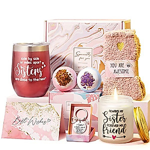 Sisters Gifts from Sister Mothers Day Gifts for Sister from Brother, Best Friend Birthday Gifts for Sister in Law Soul Sister, Friend Gifts for Women Birthday Gift Basket for Sister with Wine Tumbler