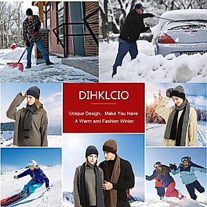 Winter Hat Scarf Glove set for Men Men's 3 Pcs Touchscreen Anti-Slip Gloves Knit Stretchy Beanie Hat and long Scarf Set (Hemp gray)