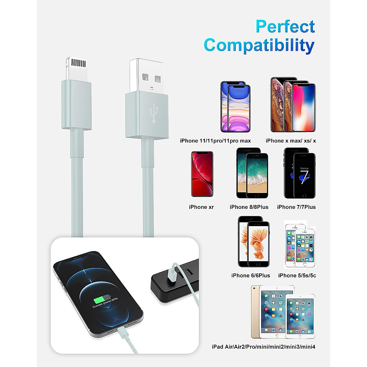 4 Pack [Apple MFi Certified] Apple Charging Cables 6ft, iPhone Chargers Lightning Cable 6 Foot, Fast iPhone Charging Cord for iPhone 14/14Pro/13/13Pro/12/11/11Pro/11Max/ X/XS/XR/XS Max/8, ipad(Blue)