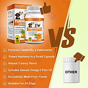 Turmeric for Dogs, 180 Turmeric Curcumin Tablets Supports Heart, Immune System Booster, Hip & Joint Support, Dog Pain Relief, Pet Supplement Treats w/Fish Oil, Curcumin C3-180 Tablets / 5.1 OZ