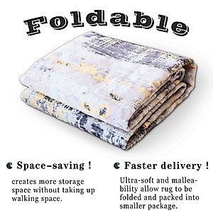 vivorug Washable Rug, Ultra Soft Area Rug 8x10, Non Slip Abstract Rug Foldable, Stain Resistant Rugs for Living Room Bedroom, Modern Fuzzy Rug (Yellow, 8'x10')