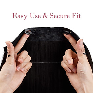 REECHO 20" Invisible Wire Hair Extensions with Transparent Headband Adjustable Size Removable Secure Clips in Curly Wavy Secret Hairpiece for Women - Dark Brown with Caramel Highlights