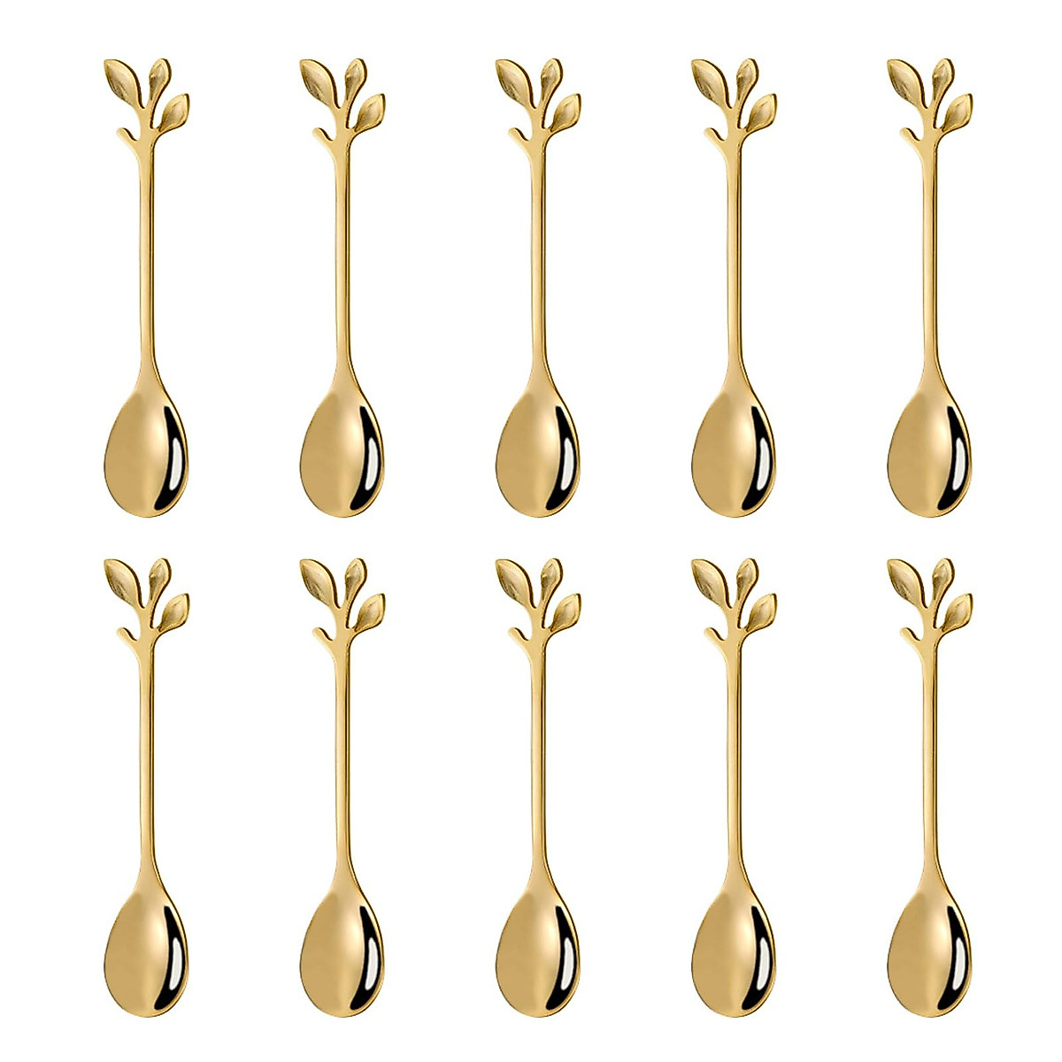 10Pcs Gold Coffee Spoons Set, 4.72inch Leaf Mini Espresso Tea Stir Spoon for Coffee Bar Charcuterie Board, Stainless Steel Small Dessert Demitasse Spoons for Sugar,Ice Cream, Cake (Heavy)