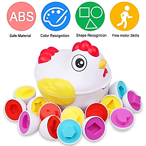 Chicken Eggs Easter Toys Gifts for Toddlers, Easter Basket Stuffers Baby Toddler Toys with 12 Matching Eggs and Hen Case, Educational Toys for Kids Boys Girls 18 Month 2 3 Years Old