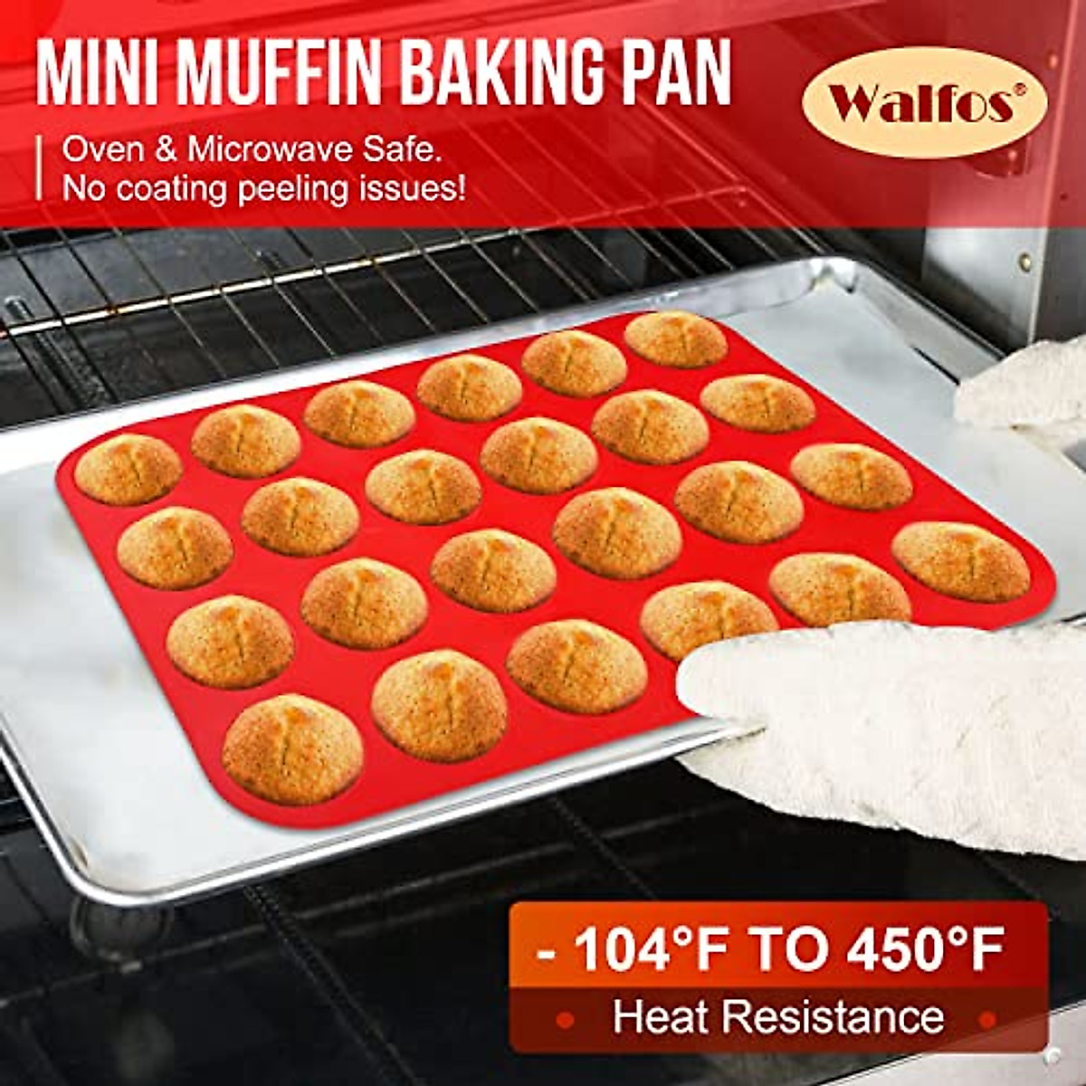 Walfos Silicone Cupcake Pan Set, 2-Piece Mini 24 Cups Muffin Baking Pan, BPA Free and Dishwasher Safe, Non-stick , Great for Making Muffin Cakes, Fat Bombs