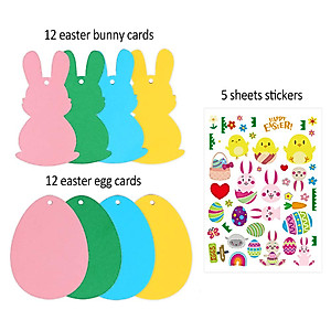 WaaHome Easter Arts and Crafts Kits with 24 Egg and Bunny Cards, Easter Egg Bunny Basket Flowers Stickers Crafts for Kids School Classroom Game Party Favors