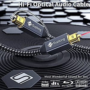 Suplong Optical Digital Audio Cable 6ft/1.8m Fiber Optical Audio Cable Toslink S/PDIF (Nylon Braided,Gold-Plated) for Sound Bar, TV, Sony, Samsung, Bose, LG, Vizio, Sonos