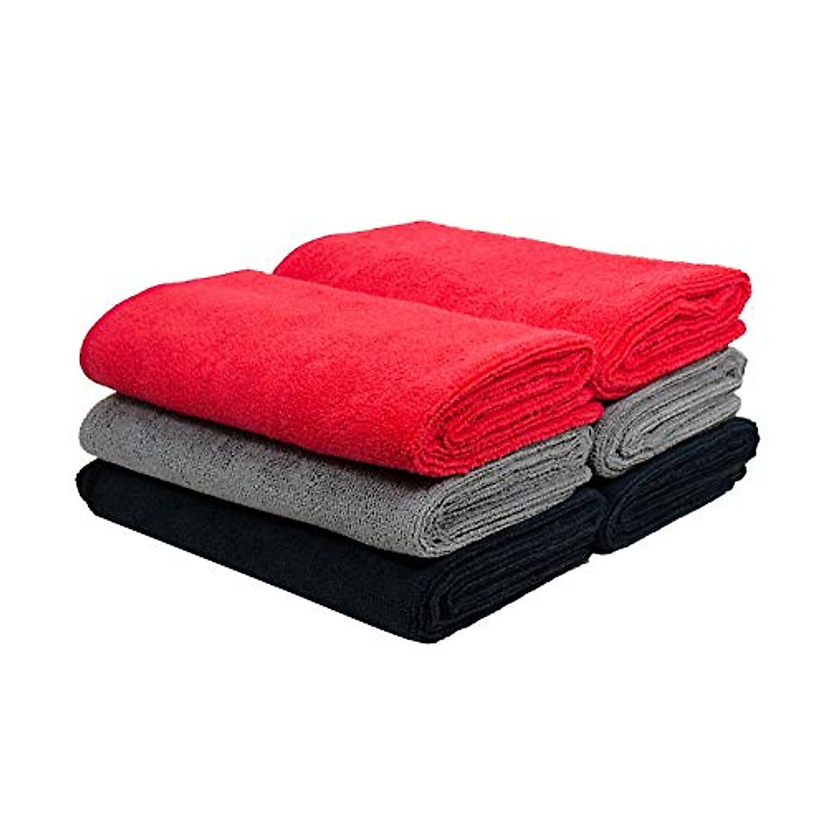 The Rag Company - Car Wash Towel - Professional Microfiber Auto Detailing and Drying Towels, Lint-Free, Streak-Free, Great for General Cleaning, 320gsm, 16in x 27in, Red + Grey + Black (6-Pack)