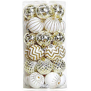 30PCS Christmas Balls Ornaments,60MM Gold&White Painted Shatterproof Festive Wedding Hanging Ornaments Christmas Tree Decoration