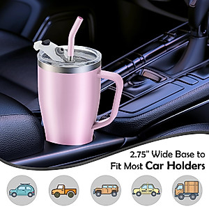 Hamino 30 oz Tumbler with Lid and Straw Handle, Double-Wall Vacuum Travel Coffee Mug with Handle, Stainless Steel Insulated Coffee Tumbler Mug Cup for Home Office Travel HOT COLD Drinks (Dream Pink)