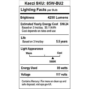 KAEZI 85 Watt Studio Light Bulb 5500K CFL Day Light.