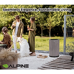 Alpine 32 Gallon Commercial Outdoor Trash Can - Heavy Duty Garbage Can Outdoor, Industrial Open Top Trash Can with Plastic Panels for Patio, Parks, Trails, Resorts (Flat Lid - Grey)