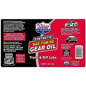 Lucas Oil 10047 SAE 75W-90 Synthetic Gear Oil/Transmission and Differential Lube - 1 Quart