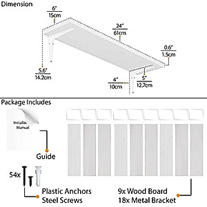 Wallniture Arras Floating Shelves for Wall Decor, 24" White Wall Shelves for Bedroom, Bookshelf Living Room Decor Kitchen Organization Dining Room & Office Decor Set of 9