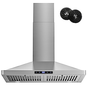 FIREGAS Range Hood 30 inch Wall Mount,450 CFM Ducted/Ductless Range Hood with Stainless Steel,Stove Hood Vent for Kitchen with 3 Speed Fan,Permanent Filters,Led Lights,Digital Touch,Charcoal Filter