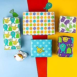 MAYPLUSS Wrapping Paper Sheet - Folded Flat - 6 Different Monster Design (45.2 sq. ft.ttl.) - 27.5 inch X 39.4 inch Per Sheet