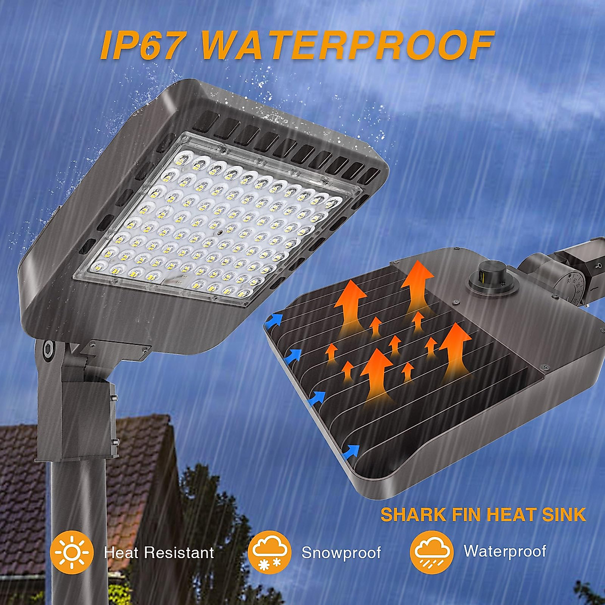 LED Parking Lot Light 200W, 170LM/W IP67 Waterproof Efficient Dusk to Dawn Outdoor Street Flood Lighting, 34000LM Shoebox Area Fixture for Commercial, Slipfitter Mount, 5000K, 120-277Vac, ETL Listed